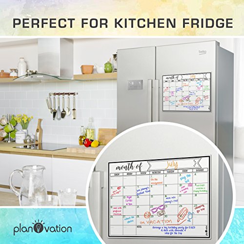 Magnetic Dry Erase Refrigerator Calendar by planOvation | Large Calendar Whiteboard Monthly Planner Magnet. (Grey)