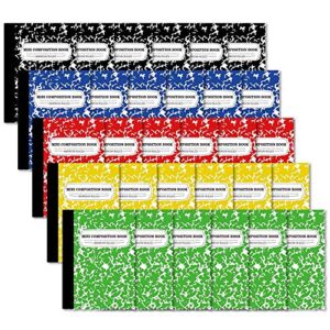 composition notebook, mini sized 30 pack 5 colors narrow ruled mini composition books bulk by feela, small pocket marble cute journal notebooks for kids school home office, pocket sized 4.5 x 3.25 in