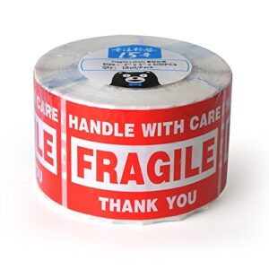 Fragile - 2"x3" Handle with Care Shipping Stickers, 500 Labels Per Roll