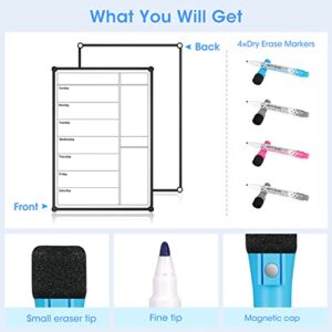 Magnetic Weekly Calendar for Fridge,12×8” Magnetic Fridge Calendar Refrigerator Calendar, Weekly Meal Planner Magnetic, Doubleside, Grocery List, Kitchen Menu Planner Board for Fridge/Locker, 4 Marker