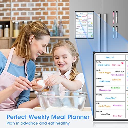 Magnetic Weekly Calendar for Fridge,12×8” Magnetic Fridge Calendar Refrigerator Calendar, Weekly Meal Planner Magnetic, Doubleside, Grocery List, Kitchen Menu Planner Board for Fridge/Locker, 4 Marker