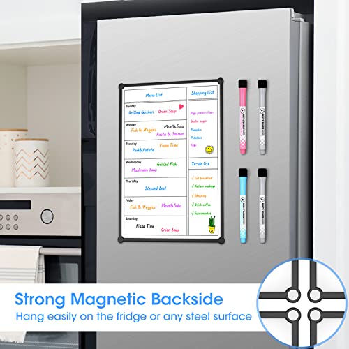 Magnetic Weekly Calendar for Fridge,12×8” Magnetic Fridge Calendar Refrigerator Calendar, Weekly Meal Planner Magnetic, Doubleside, Grocery List, Kitchen Menu Planner Board for Fridge/Locker, 4 Marker