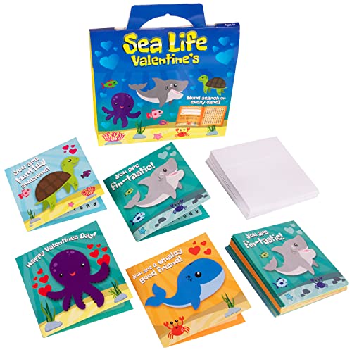 28-Pack Sea Life Valentines Day Cards with Envelopes I Word Search Game Valentines Day Cards for Kids School I Valentines Day Gifts for Kids Party Favor I Exchange Valentines Cards for Kids Classroom