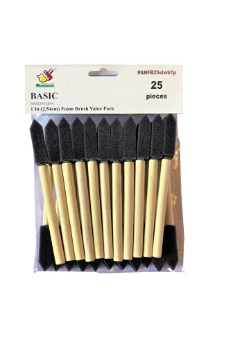 PANCLUB Foam Paint Brush Set I Sponge Brush Paint I 1 Inch - 25 Pack I with Wood Handles I Great for Art, Varnishes, Acrylics, Stains, Crafts