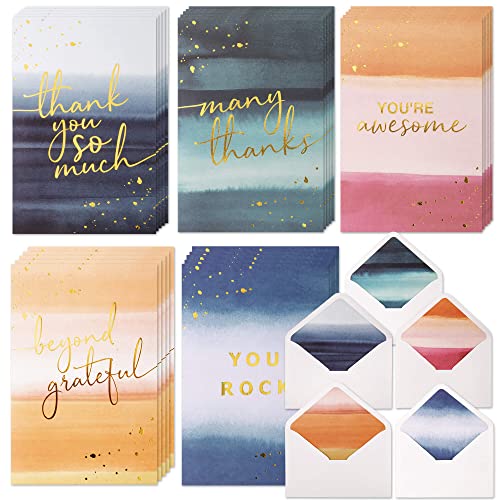 50 Appreciation Cards, Assortment of 4 x 6 in Thank You Cards Great for Gratitude, Employee Recognition, Staff Appreciation & Work Team Anniversary, Bulk Boxed Set Assortment of Encouragement Gold Foil Notecards w/ Envelopes & Stickers