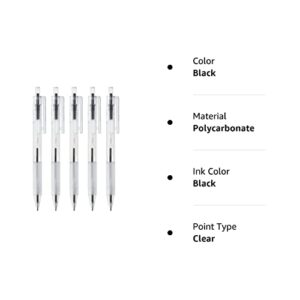 Muji Polycarbonate Clear Ball Point Gel Pen Black 0.7mm 5pcs Made in Japan