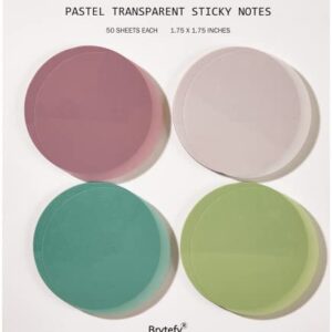 Pastel Round Transparent Sticky Notes, Set of 4 Circle Clear Sticky Tabs, Translucent Page Flags Book Markers Stickers, Planner Accessories, Bible Journaling Study Office School Supplies (Pastel)