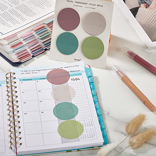 Pastel Round Transparent Sticky Notes, Set of 4 Circle Clear Sticky Tabs, Translucent Page Flags Book Markers Stickers, Planner Accessories, Bible Journaling Study Office School Supplies (Pastel)