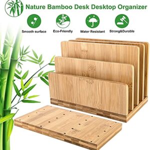 100% Bamboo Desk File Mail Organizer Countertop, 4 Slots Wood Desktop File Folder Sorter Holder Organizer for Document Letter Envelope Mail Paper Folder Bill Filing, Paper Letter Desk Tray Organizer