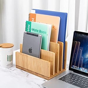 100% Bamboo Desk File Mail Organizer Countertop, 4 Slots Wood Desktop File Folder Sorter Holder Organizer for Document Letter Envelope Mail Paper Folder Bill Filing, Paper Letter Desk Tray Organizer