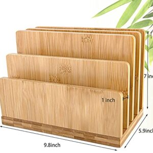 100% Bamboo Desk File Mail Organizer Countertop, 4 Slots Wood Desktop File Folder Sorter Holder Organizer for Document Letter Envelope Mail Paper Folder Bill Filing, Paper Letter Desk Tray Organizer