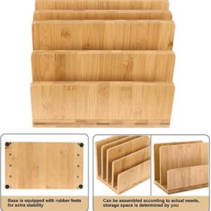 100% Bamboo Desk File Mail Organizer Countertop, 4 Slots Wood Desktop File Folder Sorter Holder Organizer for Document Letter Envelope Mail Paper Folder Bill Filing, Paper Letter Desk Tray Organizer