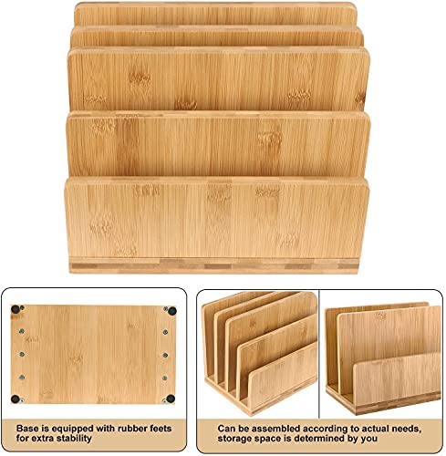 100% Bamboo Desk File Mail Organizer Countertop, 4 Slots Wood Desktop File Folder Sorter Holder Organizer for Document Letter Envelope Mail Paper Folder Bill Filing, Paper Letter Desk Tray Organizer