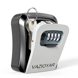 vazioyar key lock box for outside, portable waterproof wall mounted resettable 4-digit combination key storage lockbox, 5 keys capacity key safe lock box for home,garage, office, dorm