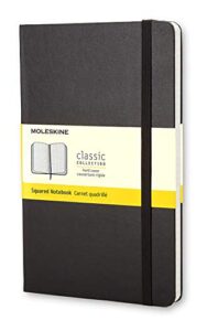 moleskine classic notebook, hard cover, large (5″ x 8.25″) squared/grid, black, 240 pages