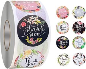 500pcs 1.5” thank you stickers 8 floral designs of thank you label stickers for greeting cards flower bouquets self-adhesive labels for gift wraps tags mailers bag – (floral, 1.5 in)