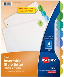 avery 11201 insertable style edge tab plastic dividers, 8-tab, letter