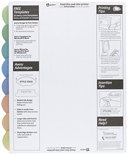 Avery 11201 Insertable Style Edge Tab Plastic Dividers, 8-Tab, Letter