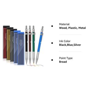 Nezyo 4 Pieces Welder Pencil With 60 Pieces Round Silver Refills Mechanical Pencil Metal Marker Pen for Construction Workers, Metal Work, Welders, Plumbers, Framers