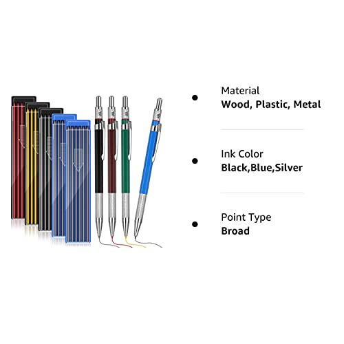 Nezyo 4 Pieces Welder Pencil With 60 Pieces Round Silver Refills Mechanical Pencil Metal Marker Pen for Construction Workers, Metal Work, Welders, Plumbers, Framers