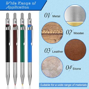 Nezyo 4 Pieces Welder Pencil With 60 Pieces Round Silver Refills Mechanical Pencil Metal Marker Pen for Construction Workers, Metal Work, Welders, Plumbers, Framers