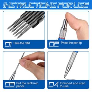 Nezyo 4 Pieces Welder Pencil With 60 Pieces Round Silver Refills Mechanical Pencil Metal Marker Pen for Construction Workers, Metal Work, Welders, Plumbers, Framers