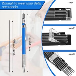 Nezyo 4 Pieces Welder Pencil With 60 Pieces Round Silver Refills Mechanical Pencil Metal Marker Pen for Construction Workers, Metal Work, Welders, Plumbers, Framers