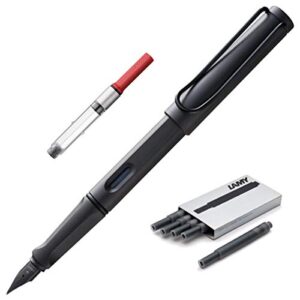 boxiti set – lamy safari fountain pen charcoal, fine nib | 5 black ink cartridges, z28 converter and wipe