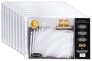 50 pack 11×17 inch heavyweight diamond clear sheet protectors, side loading, ledger sheet protectors, by gold seal, 3-hole punched