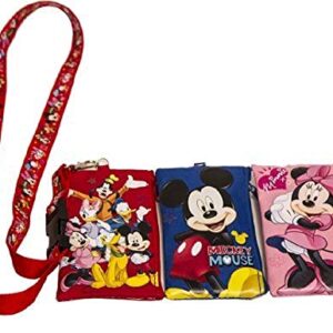 3 X Disney Mickey Minnie & Friends Lanyard with ID Badge Holder Wallet Coin Purse Ticket Key Chain