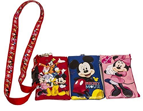 3 X Disney Mickey Minnie & Friends Lanyard with ID Badge Holder Wallet Coin Purse Ticket Key Chain