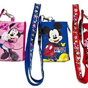 3 X Disney Mickey Minnie & Friends Lanyard with ID Badge Holder Wallet Coin Purse Ticket Key Chain