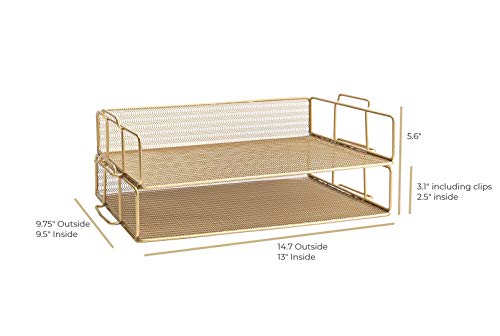 Blu Monaco Gold Desk Organizer Tray 2 Tier - Metal mesh Inbox Paper File Tray Office Supplies Stackable Desk Organizers and Accessories for Office Organization Desk Accessories & workspace Organizers