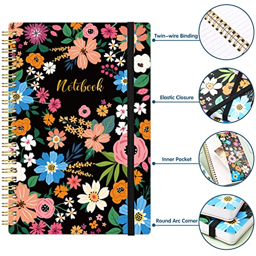 Spiral Notebook - 3 Pack A5 Lined Journal Notebook, Spiral Journal for Women, 5.7" x 8.4", 160 Pages, College Ruled Writing Notebook with Back Pocket, 100gsm Paper, for Office & School