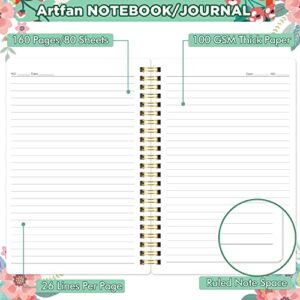 Spiral Notebook - 3 Pack A5 Lined Journal Notebook, Spiral Journal for Women, 5.7" x 8.4", 160 Pages, College Ruled Writing Notebook with Back Pocket, 100gsm Paper, for Office & School