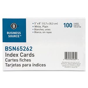 Business Source Plain Index Cards, White, 5 X 8