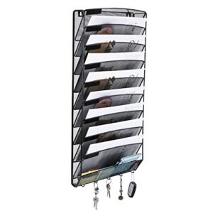 samstar 10 pocket hanging wall file organizer wall mount paper folder holder letter rack, magazine rack,mesh metal, black.