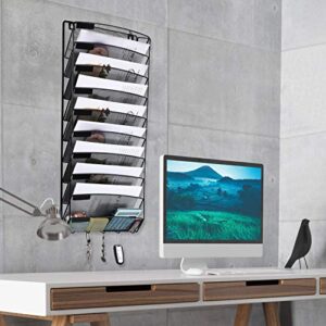 Samstar 10 Pocket Hanging Wall File Organizer Wall Mount Paper Folder Holder Letter Rack, Magazine Rack,Mesh Metal, Black.