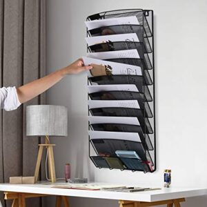 Samstar 10 Pocket Hanging Wall File Organizer Wall Mount Paper Folder Holder Letter Rack, Magazine Rack,Mesh Metal, Black.