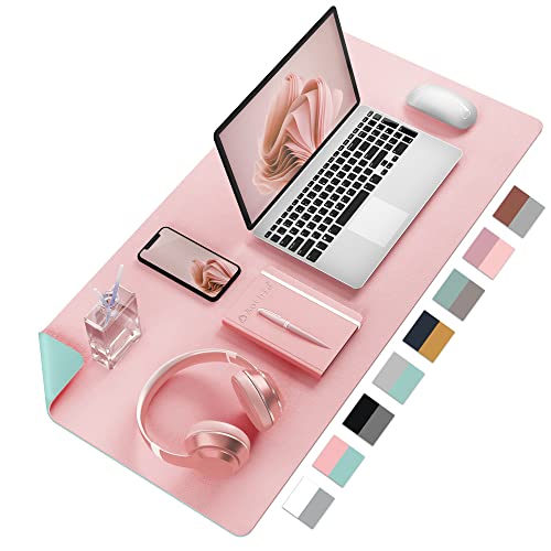 Desk Mat Large Protector Pad - Multifunctional Dual-Sided Office Desk Pad,Smooth Surface Soft Mouse Pad, Waterproof Desk Mat for Desktop, Pu Leather Desk Cover for Office/Home(Pink, 23.6" x 13.7")