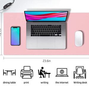 Desk Mat Large Protector Pad - Multifunctional Dual-Sided Office Desk Pad,Smooth Surface Soft Mouse Pad, Waterproof Desk Mat for Desktop, Pu Leather Desk Cover for Office/Home(Pink, 23.6" x 13.7")