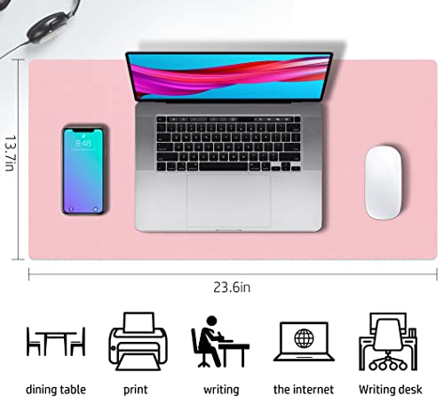 Desk Mat Large Protector Pad - Multifunctional Dual-Sided Office Desk Pad,Smooth Surface Soft Mouse Pad, Waterproof Desk Mat for Desktop, Pu Leather Desk Cover for Office/Home(Pink, 23.6" x 13.7")