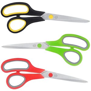 scissors, ws 8″ multipurpose scissors bulk 3-pack, razor sharp blade shears, comfort-grip handles,left/right handed, strong sharp scissors office home school sewing fabric craft supplies