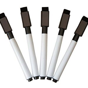 Fine tip Dry Erase Black Markers with Magnetic Cap and Eraser, Perfect for Dry Erase Boards and Whiteboards Pack of 5