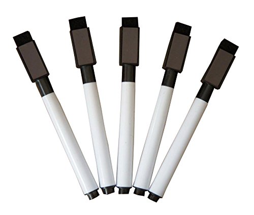 Fine tip Dry Erase Black Markers with Magnetic Cap and Eraser, Perfect for Dry Erase Boards and Whiteboards Pack of 5