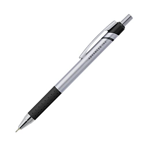 Office Depot Advanced Ink Retractable Ballpoint Pens, Needle Point, 0.7 mm, Silver Barrel, Black Ink, Pack Of 12