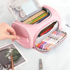 LABUK Big Capacity Pink Pencil Pouch Large Cute Marker Pen Case Multiple Use Aesthetic Stationery Bag School College Office Organizer Gift for Teens Girls Adults Students