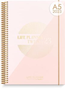 burde planner 2023 life planner pink | 12 december 2022 – 7 january 2024 | weekly & monthly | 8.5×5.5″ | thick paper | 142 stickers included