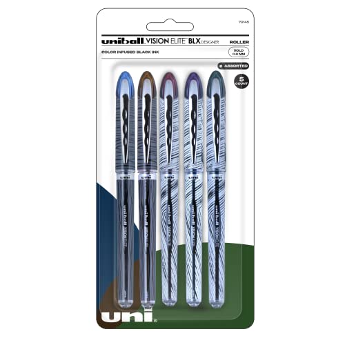 uni-ball Vision Elite BLX Infusion Rollerball Pens, Bold Point (0.8mm), Blue/Black, 5 Count