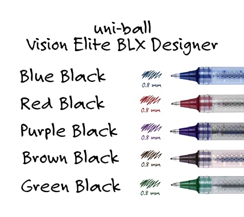 uni-ball Vision Elite BLX Infusion Rollerball Pens, Bold Point (0.8mm), Blue/Black, 5 Count